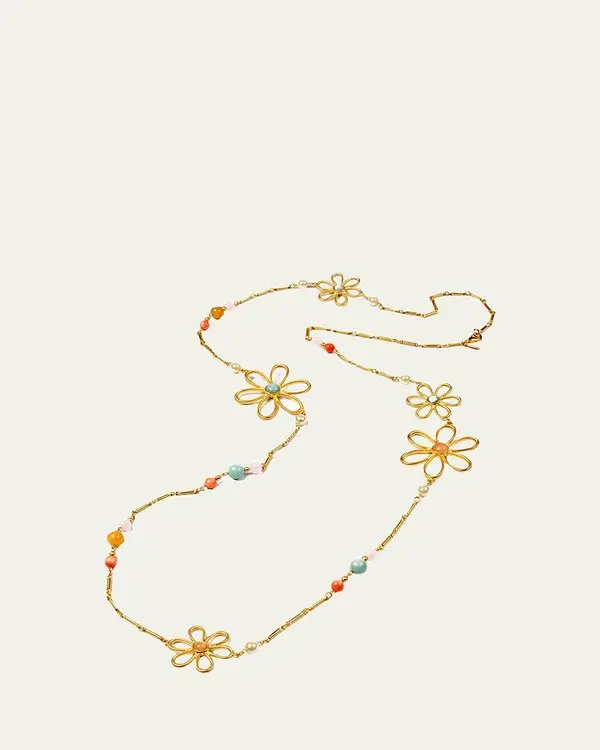 BEN-AMUN Flower And Bead Long Necklace - Multi