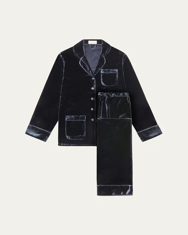 Olivia Von Halle Coco Silk-viscose Velvet Pajama Set - Eclipse