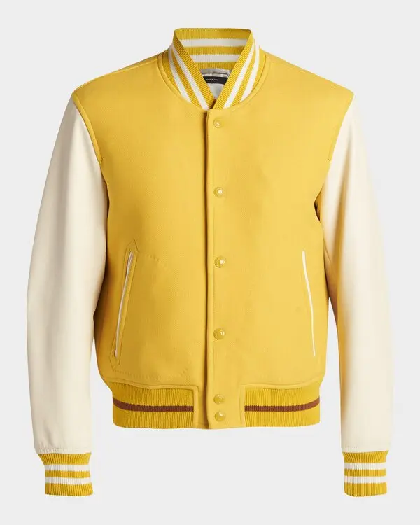 TOM FORD Varsity Wool-twill And Leather Bomber Jacket - Maize