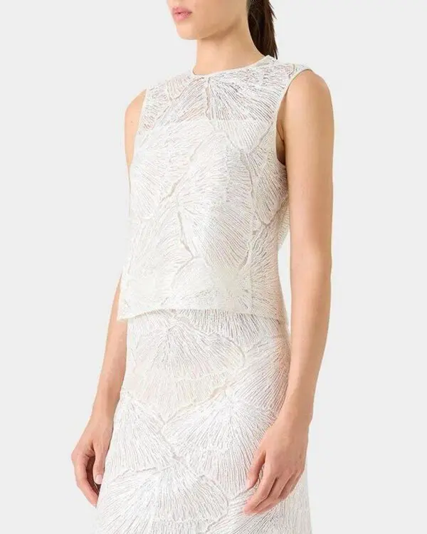Akris Lacquered Sea Fan Lace Sleeveless Top - Black
