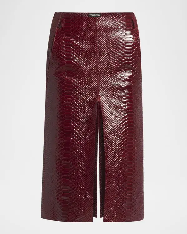 TOM FORD Snake-effect Leather Midi Skirt - Er452 Ruby