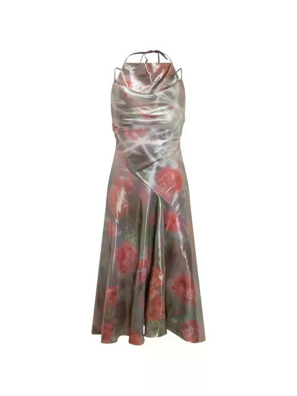 DIESEL® Metallic Rose Print Midi Dress - Silver