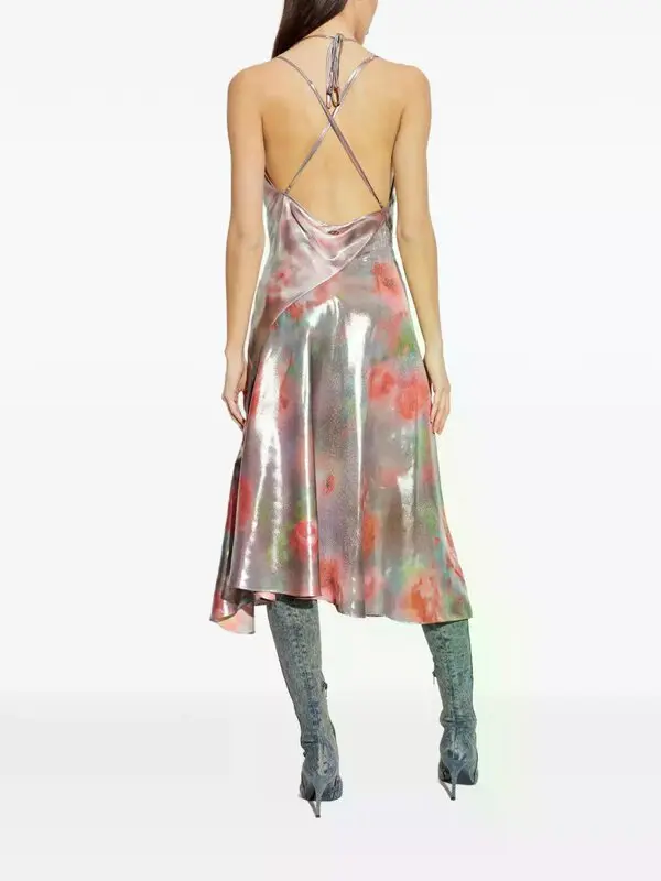 DIESEL® Metallic Rose Print Midi Dress