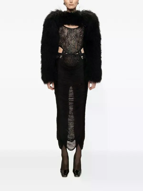 NISSA Lace Corset Midi Dress - Black