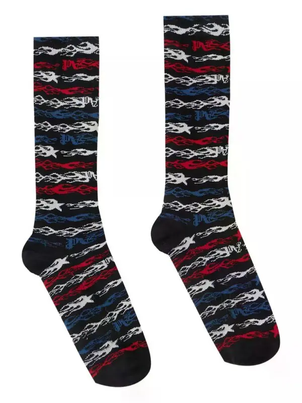 Palm Angels Jacquard Flames Socks - Black