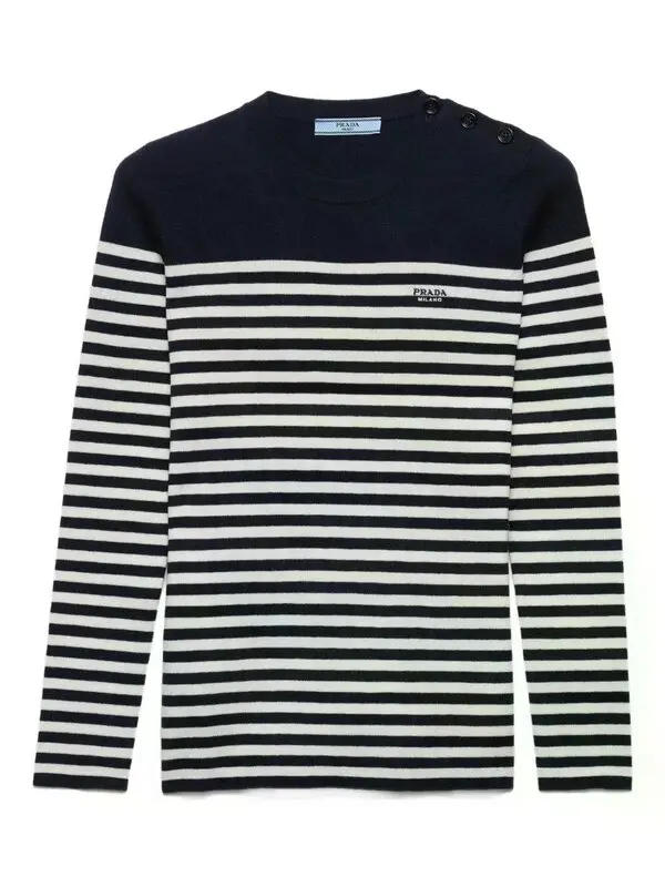 Prada Striped Ribbed Knit Sweater - Blue