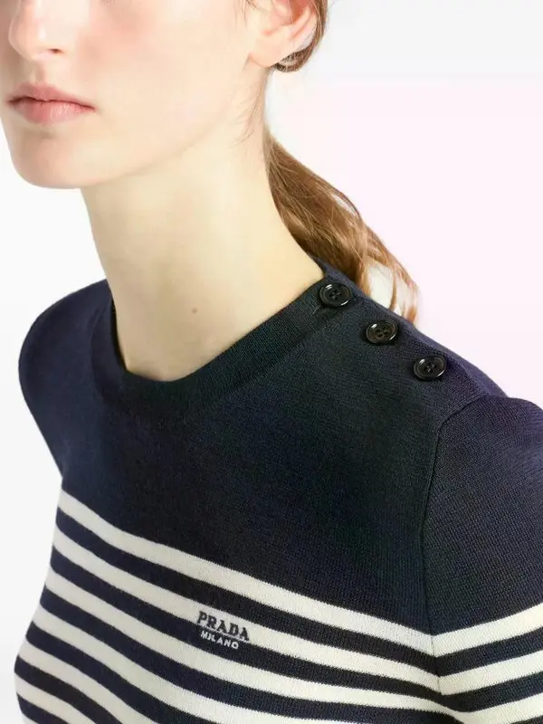 Prada Striped Ribbed Knit Sweater - Blue