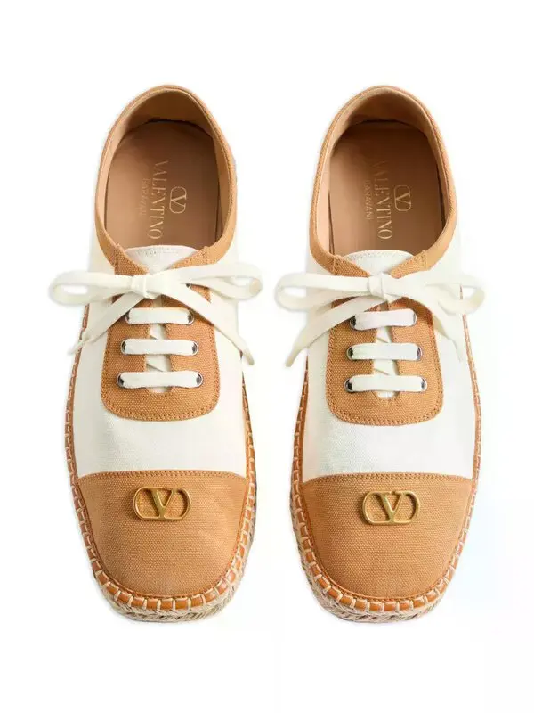 Valentino Garavani Palm Avenue Espadrilles In Canvas And Buffalo - Neutrals