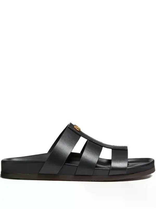 Valentino Garavani Calfskin Studshield Slide Sandals - Black