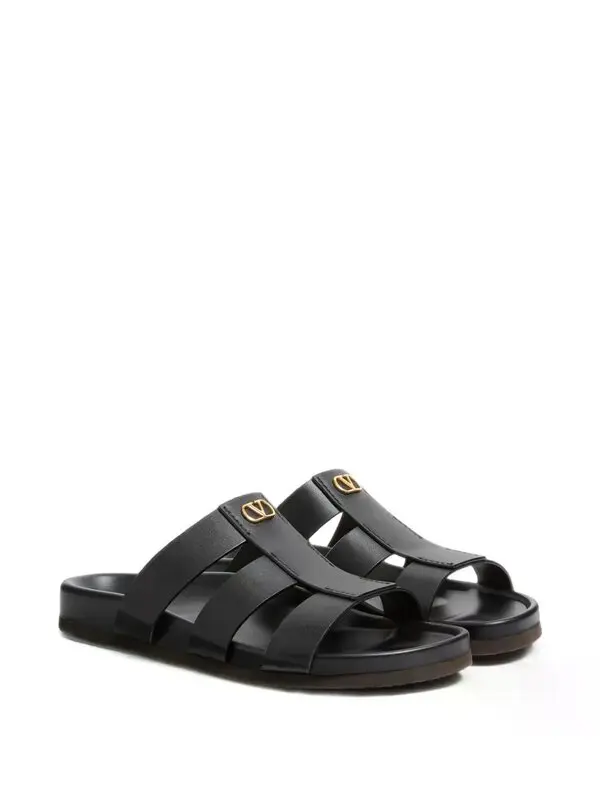 Valentino Garavani Calfskin Studshield Slide Sandals - Black