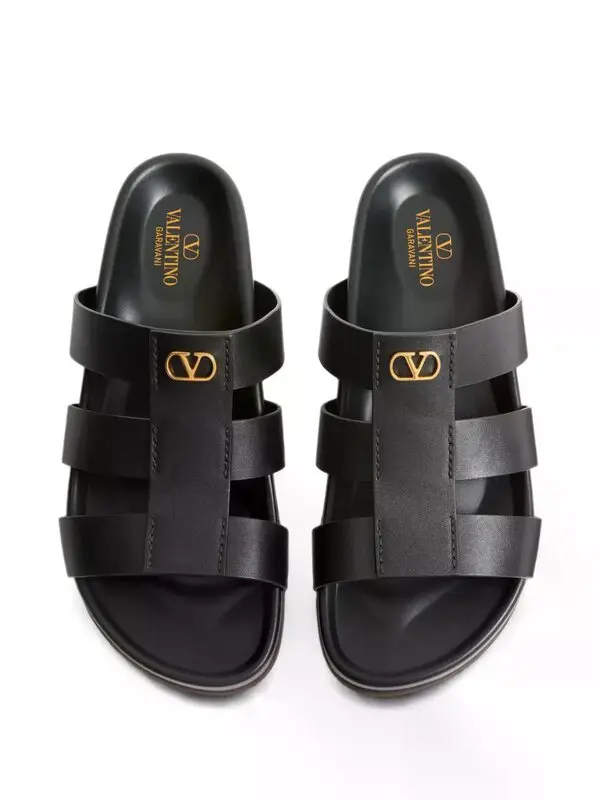 Valentino Garavani Calfskin Studshield Slide Sandals - Black
