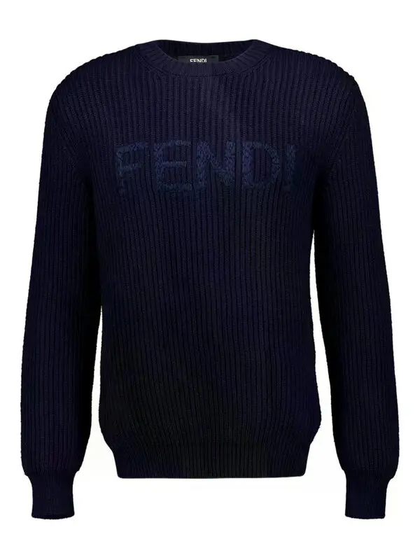 Fendi Embroidered Logo Long-sleeved Sweater - Blue