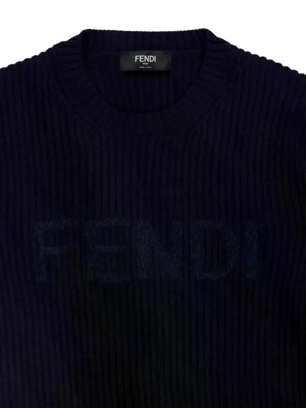 Fendi Embroidered Logo Long-sleeved Sweater - Blue
