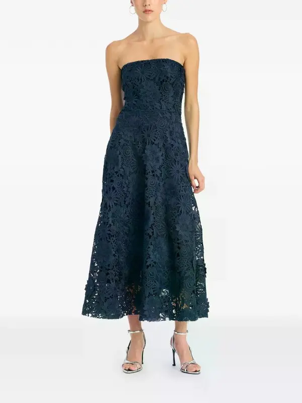 ROTATE BY BIRGER CHRISTENSEN 3d Lace Flared Midi Dress - Blue