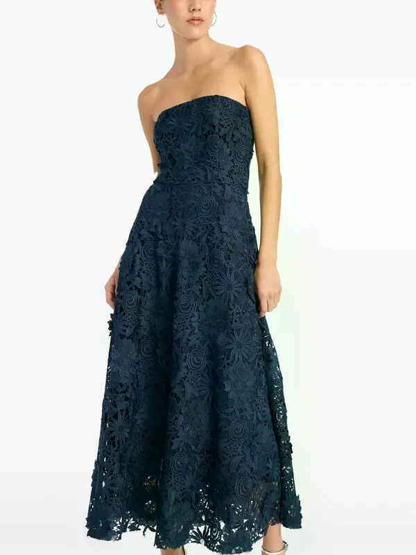 ROTATE BY BIRGER CHRISTENSEN 3d Lace Flared Midi Dress - Blue