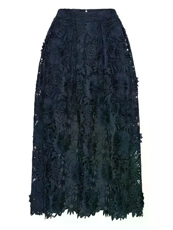 ROTATE BY BIRGER CHRISTENSEN Floral Lace A-line Midi Skirt - Blue
