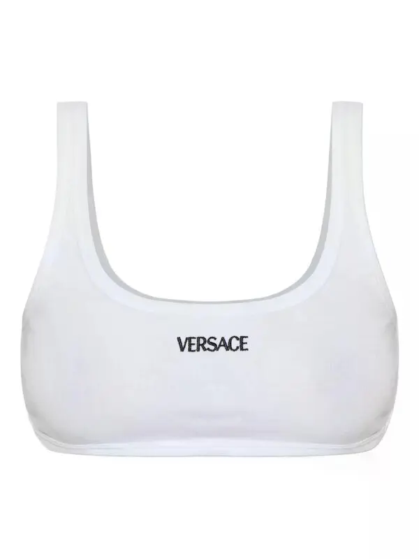 Versace Logo-embroidered Bra - Neutrals