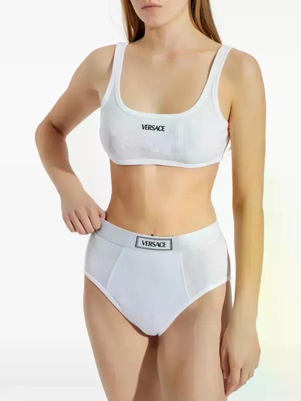 Versace Logo-embroidered Bra - Neutrals