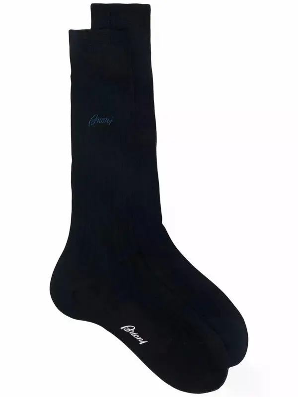 Brioni Ribbed-knit Socks - Blue