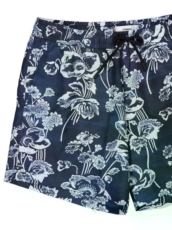 Commas Floral-print Swim Shorts - Blue