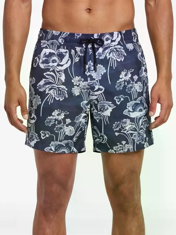Commas Floral-print Swim Shorts - Blue