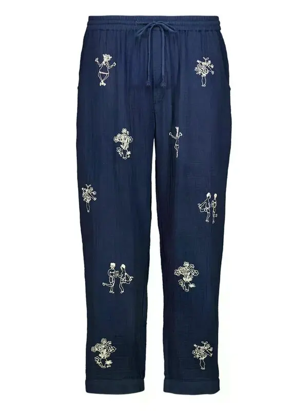 BAZISZT Embroidered-sketches Trousers - Blue