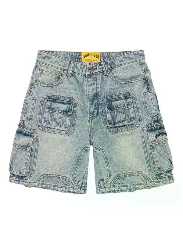 GODSPEED Octagon Cargo Denim Shorts - Blue