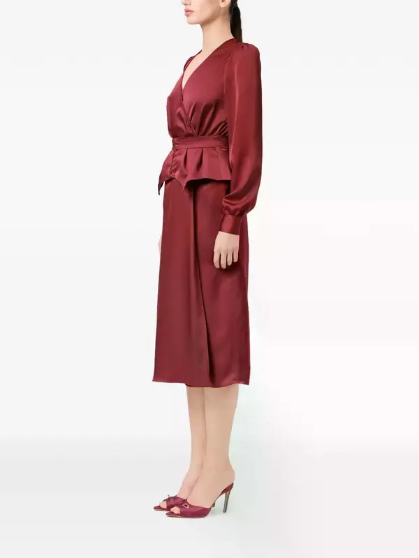 MURMUR V-neck Long Sleeve Midi Dress - Red