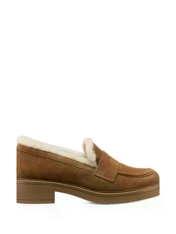 STUART WEITZMAN Celia Lite Penny Shearling Loafers - Brown