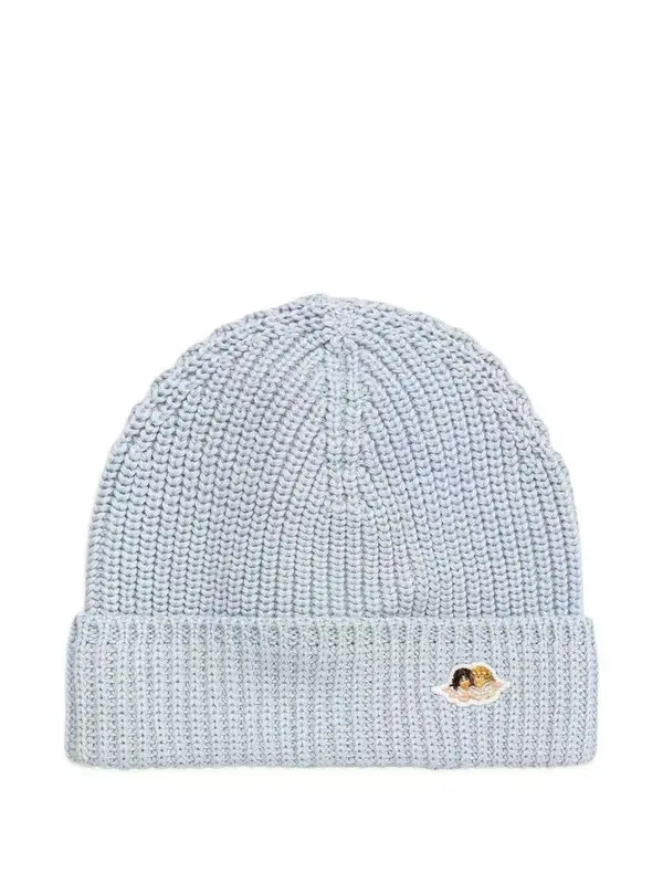 Fiorucci Knitted Beanie Hat With Patch - Blue