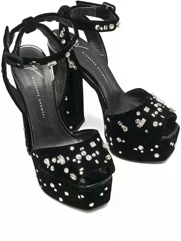 GIUSEPPE ZANOTTI Velvet Embellishment Platform Sandals