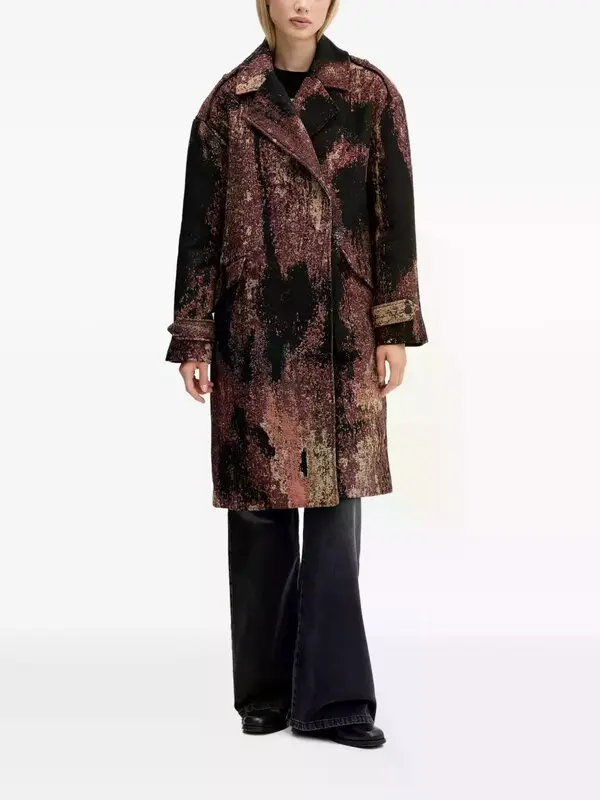 Desigual Abstract-pattern Double-breasted Coat - Black