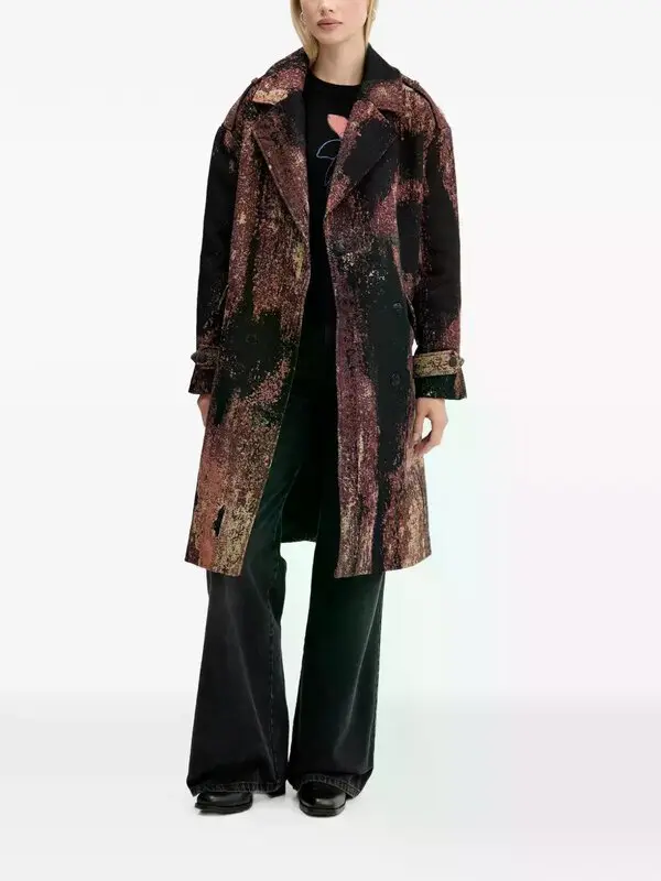 Desigual Abstract-pattern Double-breasted Coat - Black