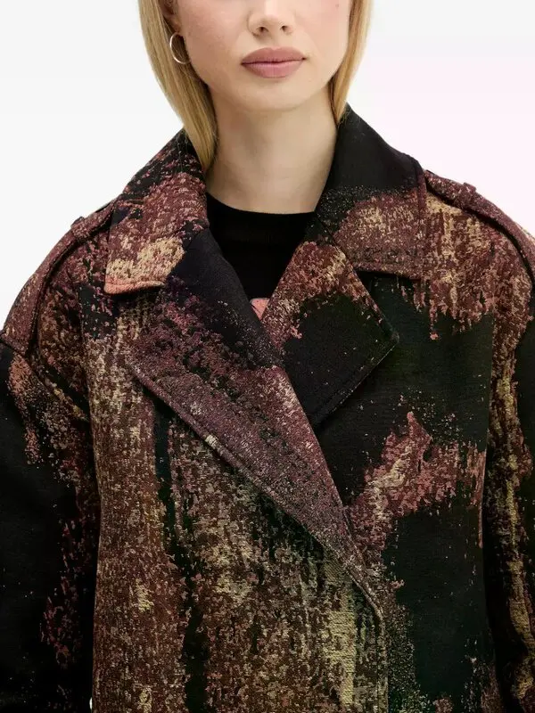 Desigual Abstract-pattern Double-breasted Coat - Black