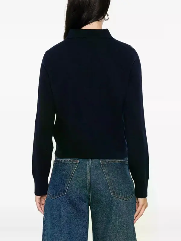 Sandro Cropped Polo Collar Cardigan With Striped Detail - Blue