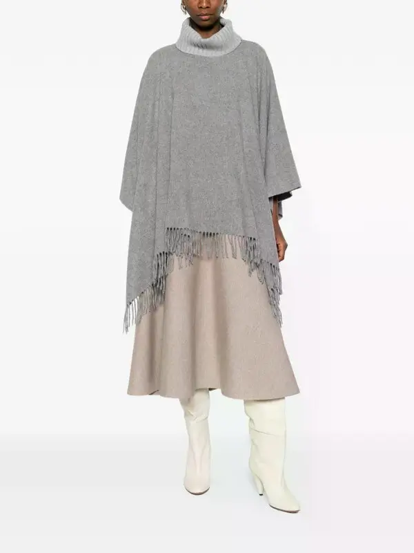 GRAN SASSO Fringed Turtleneck Poncho