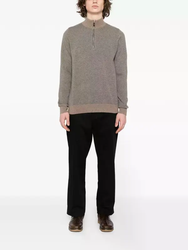 N.peal Jacquard Half-zip Jumper - Brown
