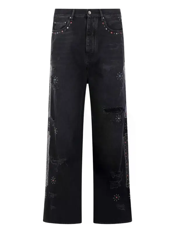 Amiri Studded Ripped Wide-leg Jeans - Black