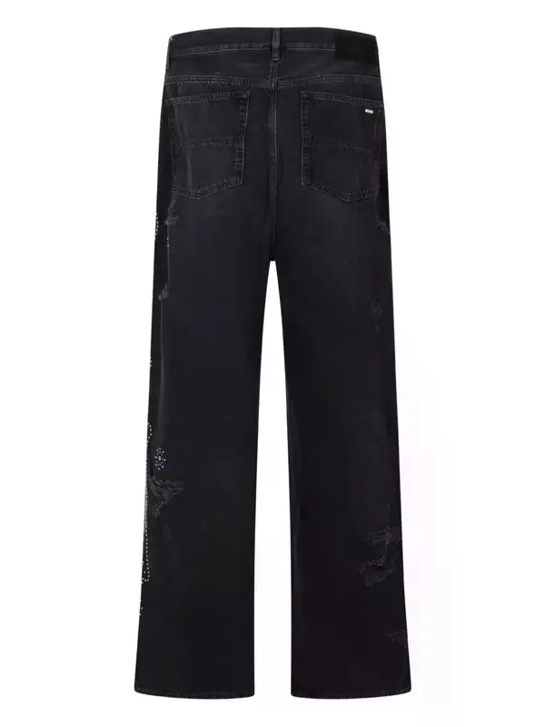 Amiri Studded Ripped Wide-leg Jeans - Black