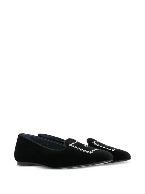 CastaÑer Floral-embroidery Velvet Loafers