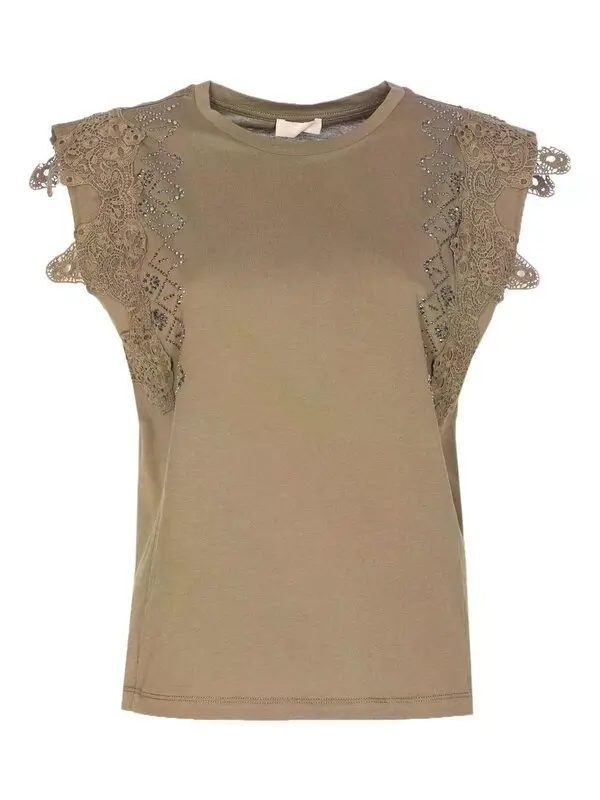 Liu Jo T-shirt With Macramé And Embellishment - Green