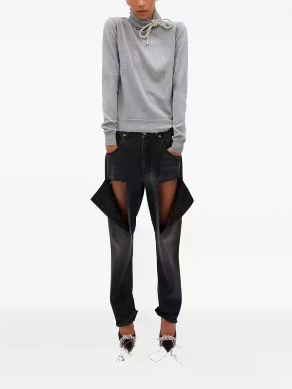 AREA Crystal-knot Turtleneck Sweater - Grey