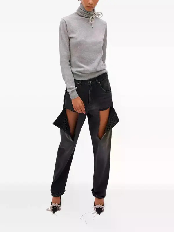 AREA Crystal-knot Turtleneck Sweater - Grey