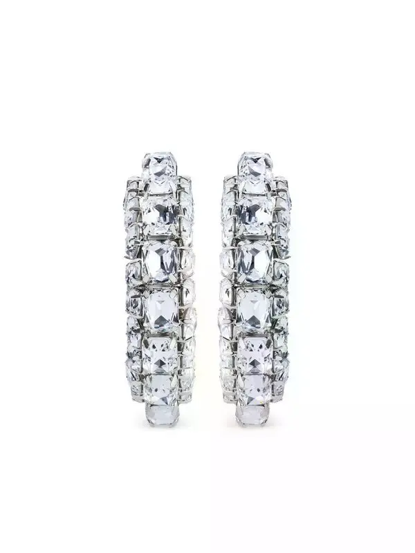 AREA Crystal Embellished Hoop Earrings - Silver
