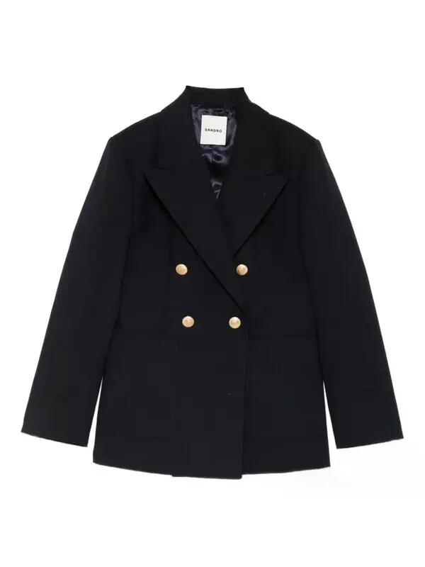 Sandro Double-breasted Wool Blazer - Blue