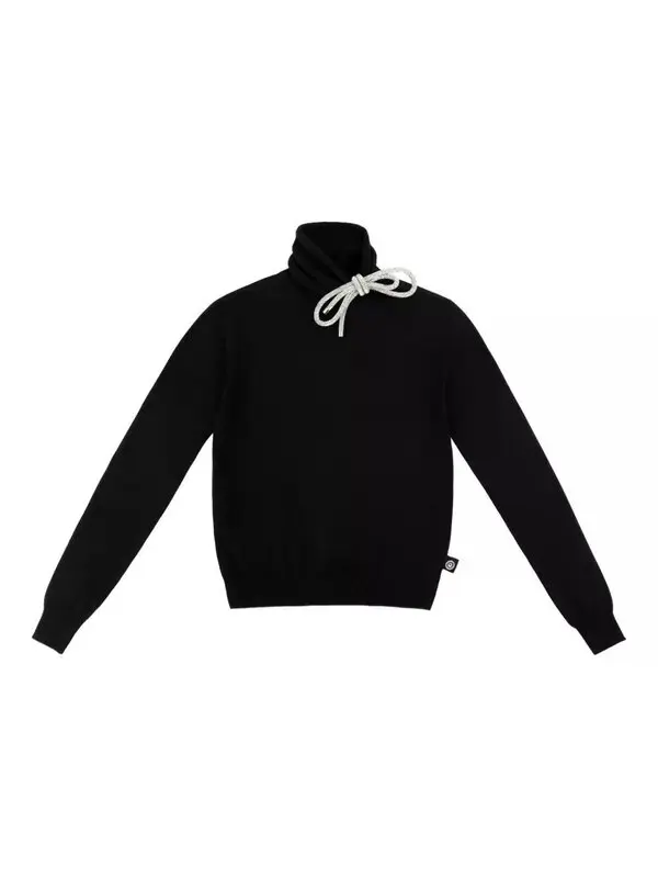 AREA Crystal-knot Turtleneck Sweater - Black