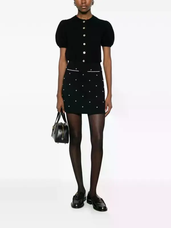 Sandro Rhinestone Embellished Knit Mini Skirt
