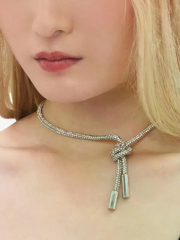 AREA Crystal Knot Necklace - Silver