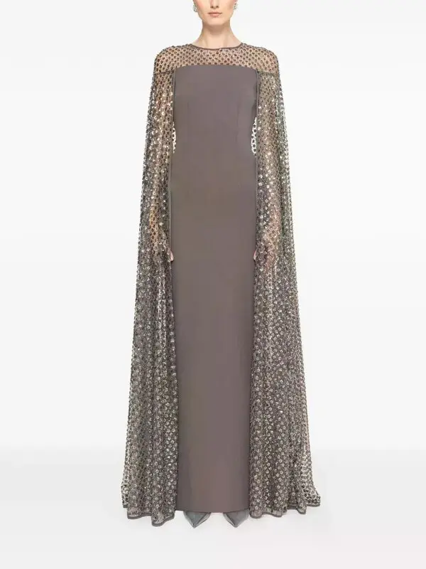 NISSA Sequined Cape Maxi Dress