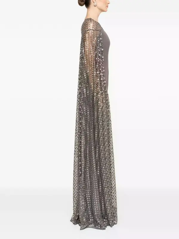 NISSA Sequined Cape Maxi Dress